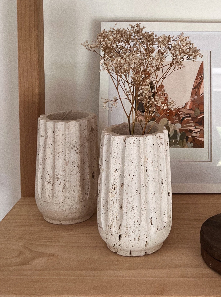 Travertine Fluted Vase – palmyra home